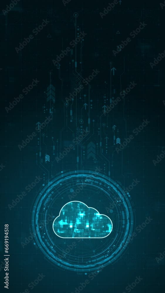 Motion Graphic Of Blue Digital Cloud Computing Logo And Circle Futuristic Hud Elements With