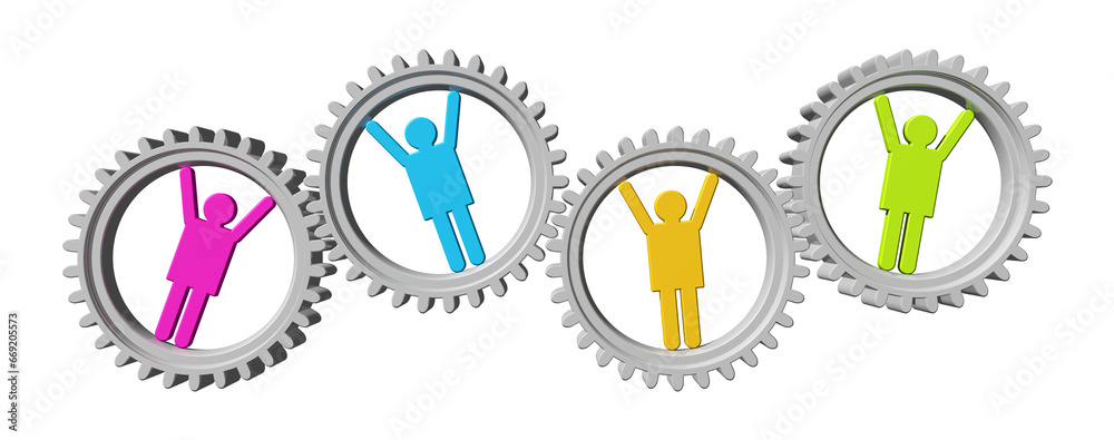 Teamwork, Getriebe mit Menschen Stock Illustration | Adobe Stock