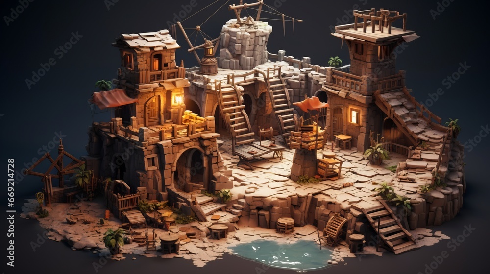 Isometric pirate of the carribean ruins map, video game concept art ...