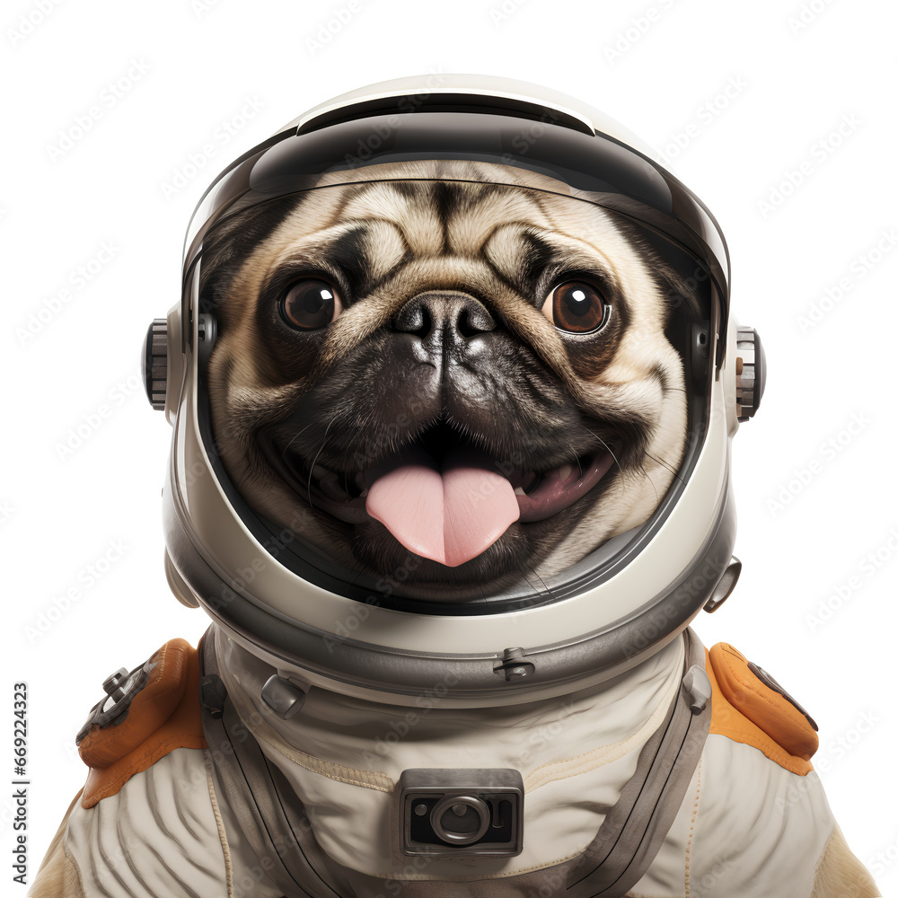 Funny pug dog in astronaut suit on transparent background PNG Stock ...