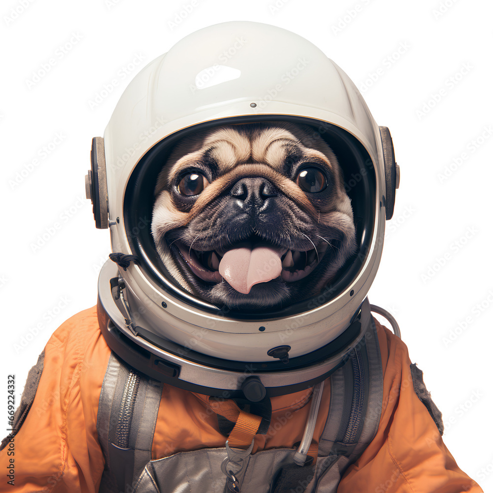 Funny pug dog in astronaut suit on transparent background PNG Stock ...