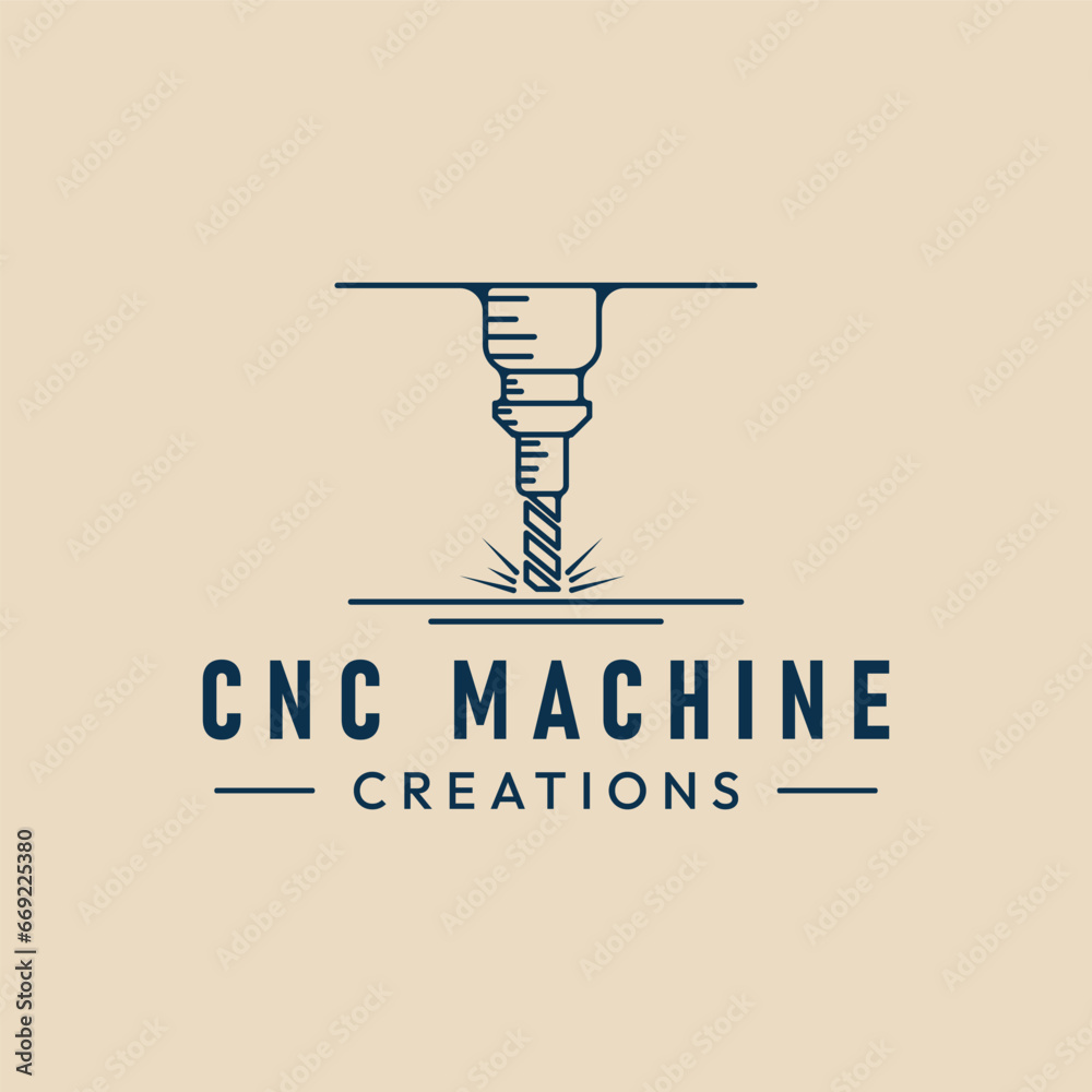 cnc machine modern technology logo line art vector illustration design ...
