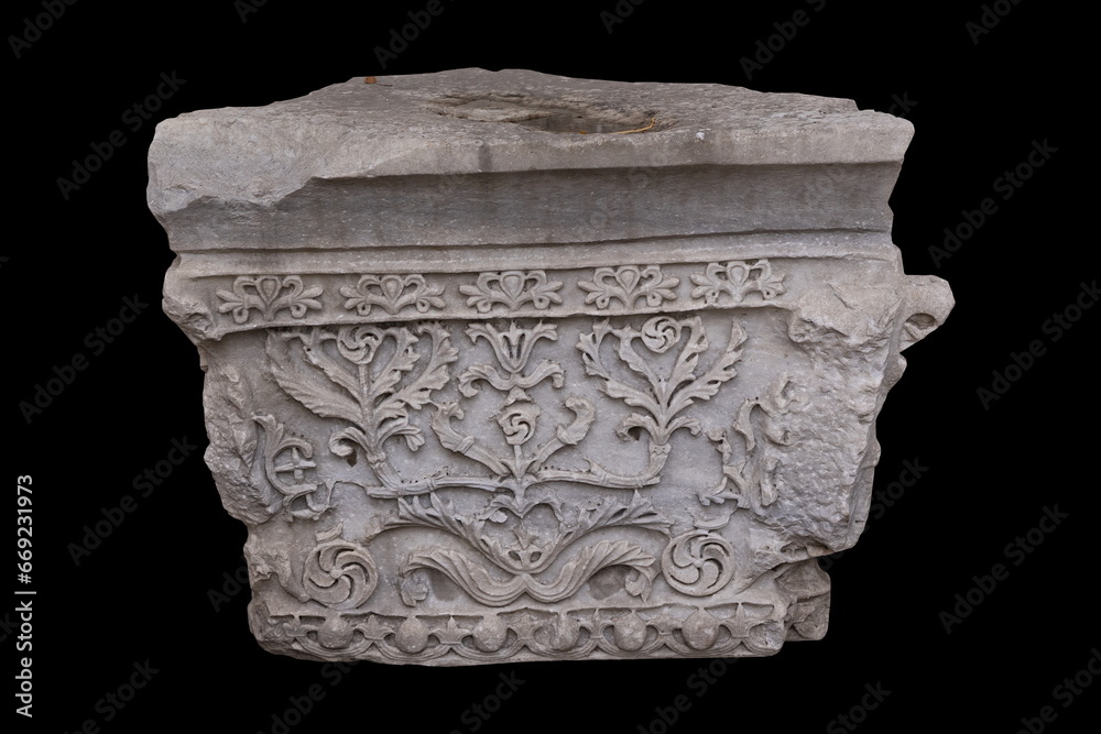 Old plaster sculptures and bas-reliefs, wall texture and patterns ...