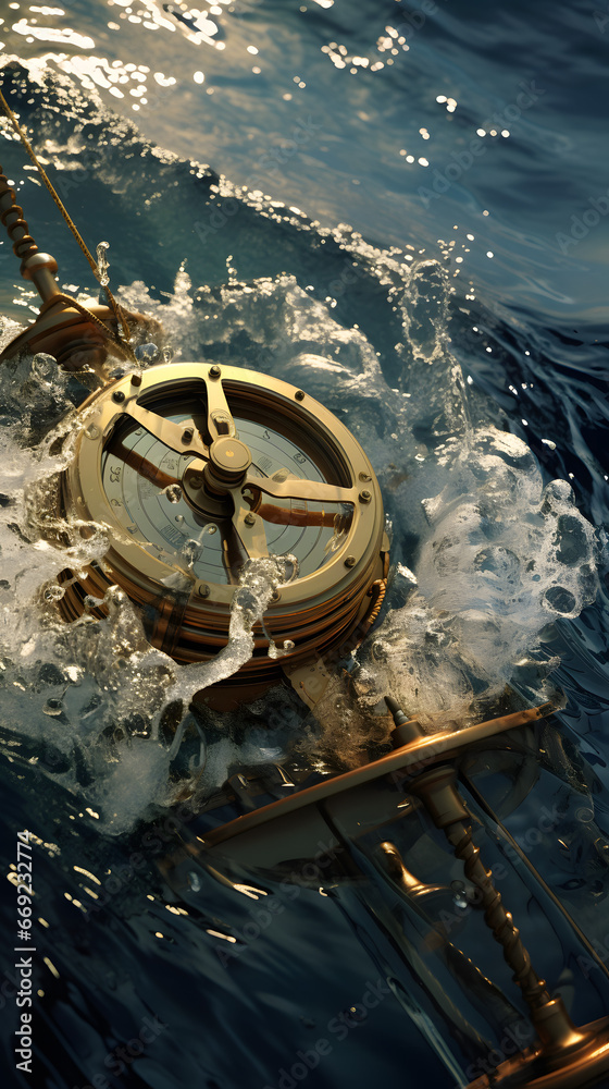 Submerged Nautical Compass in Turbulent Waters Generative AI, Image of ...