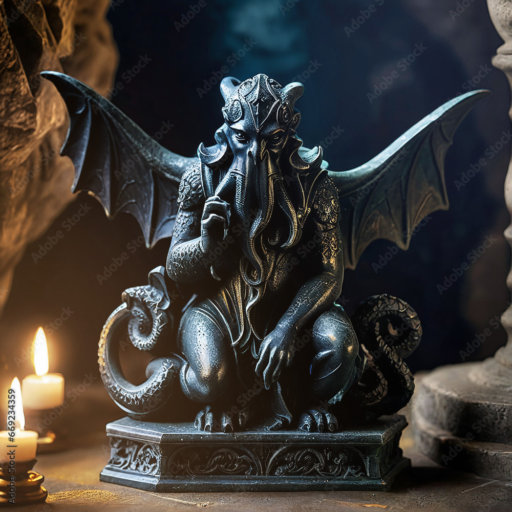 Picture shows a statue of Cthulhu, a mythical creature often depicted ...
