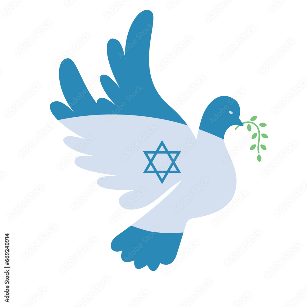 Dove with Israel flag color. Symbol of peace and World support concept ...