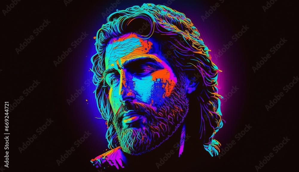 Led Jesus head neon lights church cross illustration picture AI ...