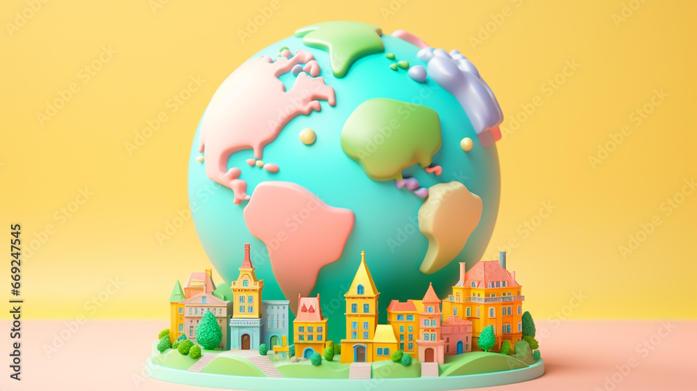 Cute pastel colored world on a pastel colored background. The concept ...