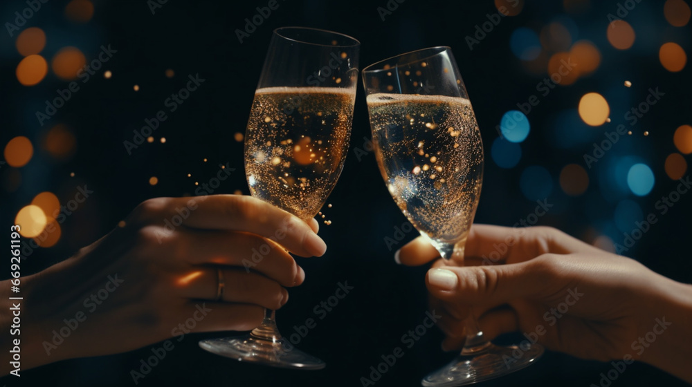 ภาพประกอบสต็อก Trinquer avec des coupes de champagne et bouteille ...