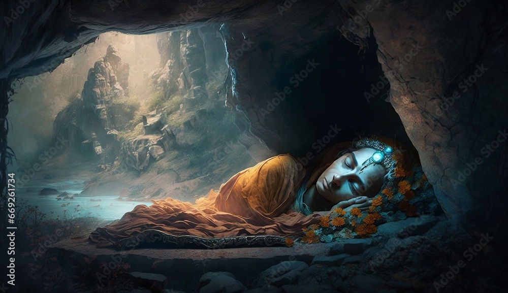 Photo & Art Print Lord krishna cave sleep night vishnu wallpaper image ...