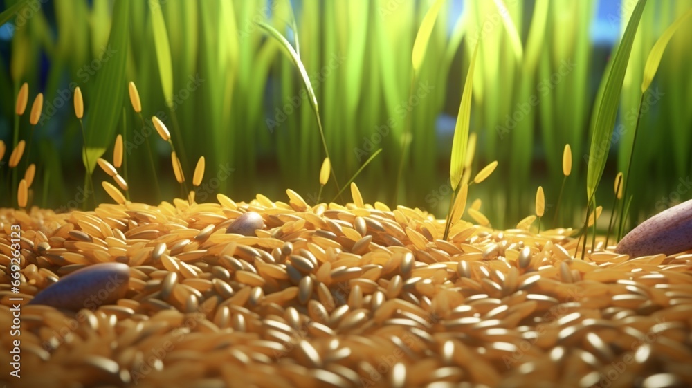 Rice grain plant long growing basmati seeds illustration picture AI ...