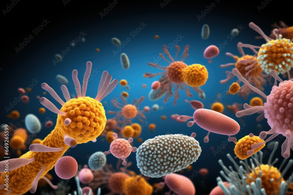 Bacterial diversity. Microscopic view of various bacteria species ...