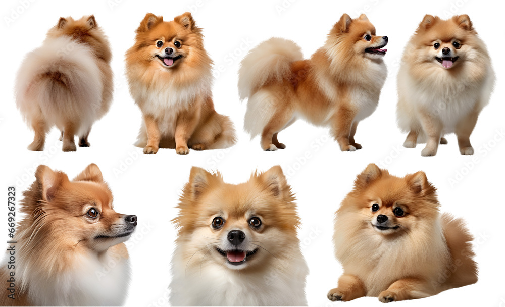 Pomeranian dog puppy, many angles and view portrait side back head shot ...
