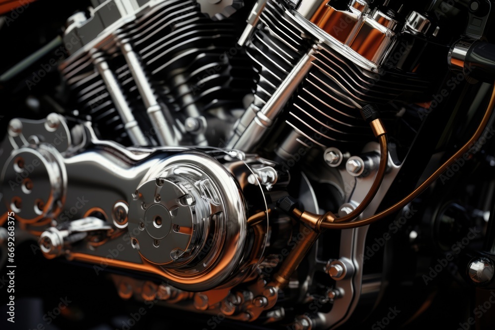 A detailed close up view of a motorcycle engine. Ideal for automotive ...