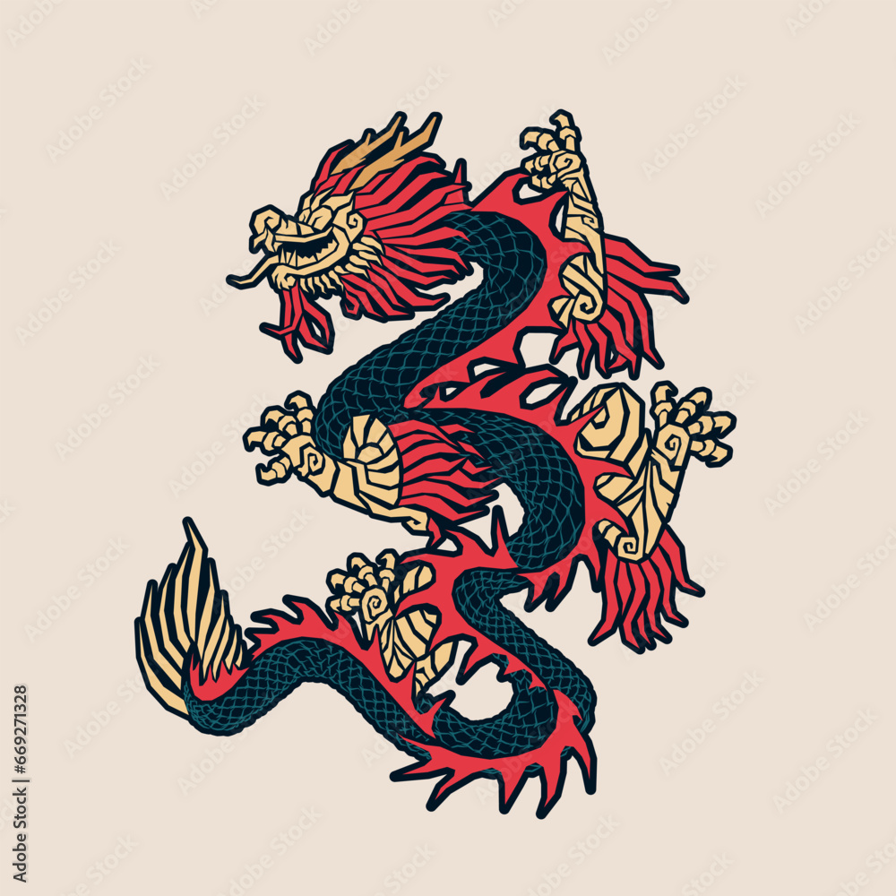 Traditional Chinese Dragon. Green wooden asian dragon. Happy Chinese ...