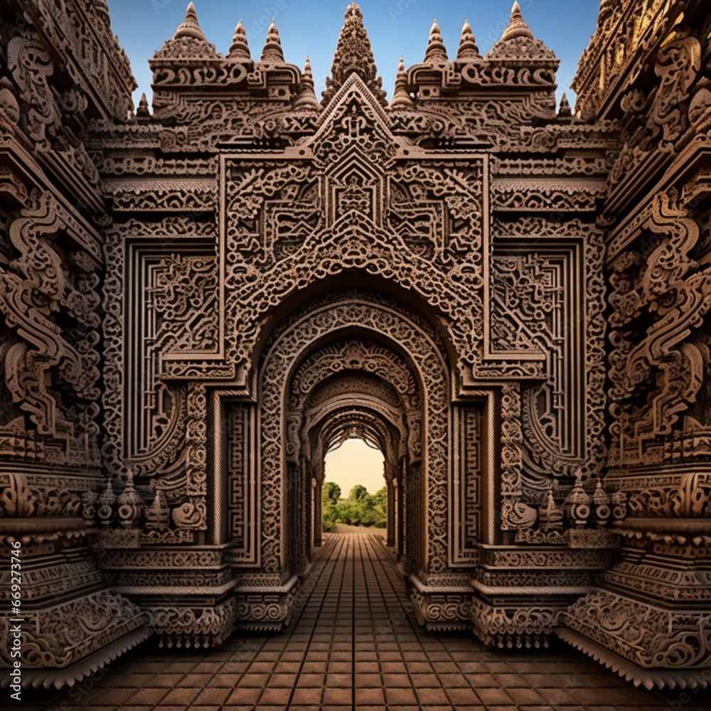 Illusory temple gates stand before a grand tem Ai generated art Stock ...