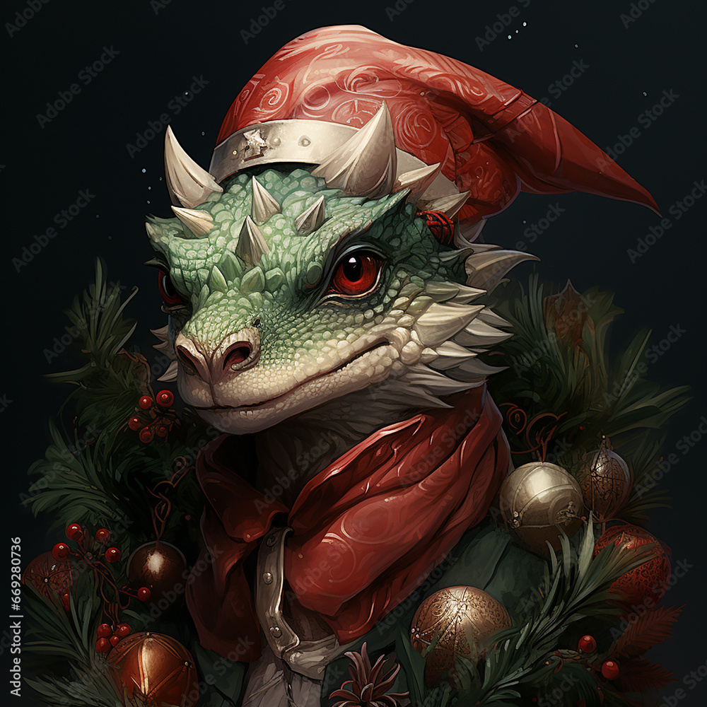 Green dragon wearing red new year hat, symbol of new year 2024, chinese ...