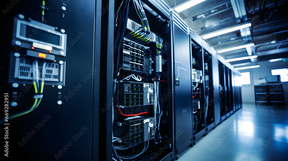 Clean and spacious room with servers. Perfect cable management and ...