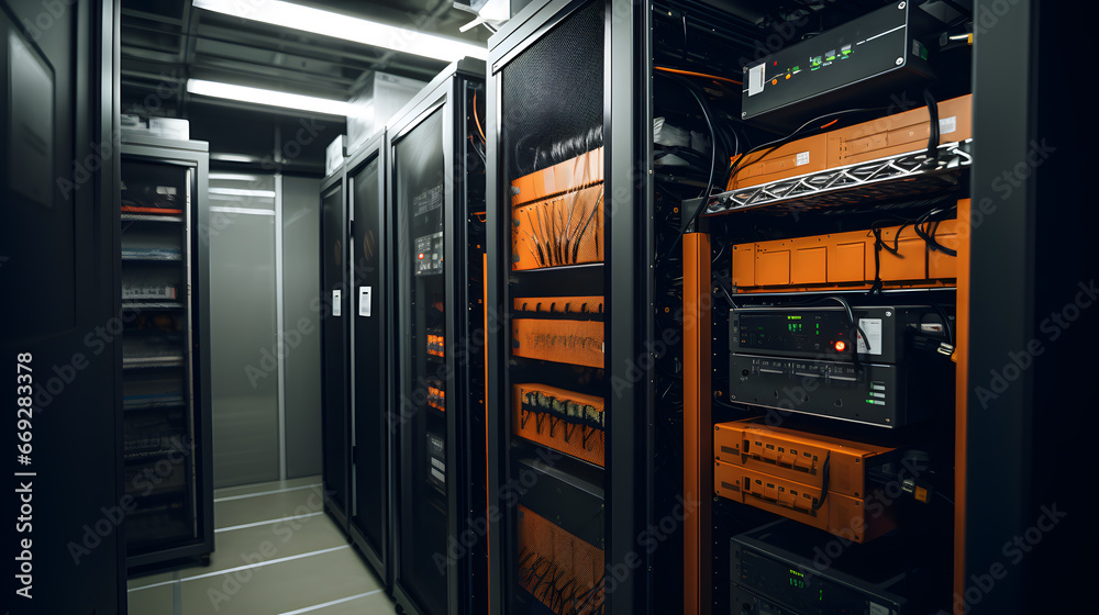 Clean and spacious room with servers. Perfect cable management and ...