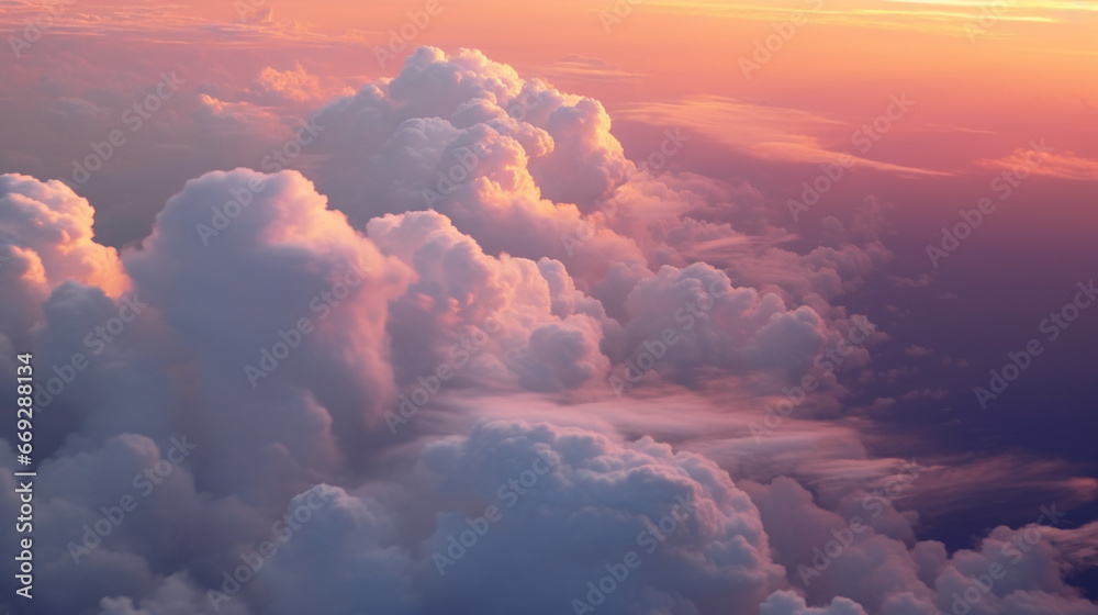 Nuages colorés dans un ciel bleu. Ambiance calme, paradisiaque. Paradis ...