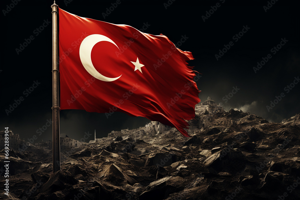 Turkish flag symbol of Republic of Turkey red cloth with a white ...