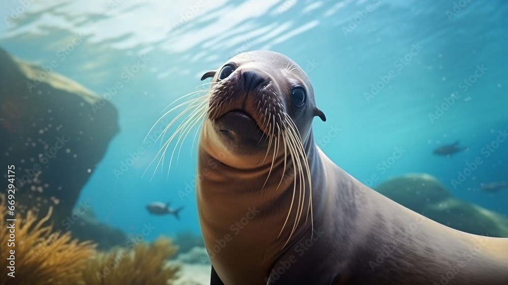 Seal in the ocean, fishes, sea lions, aquatic wildlife, animals ...