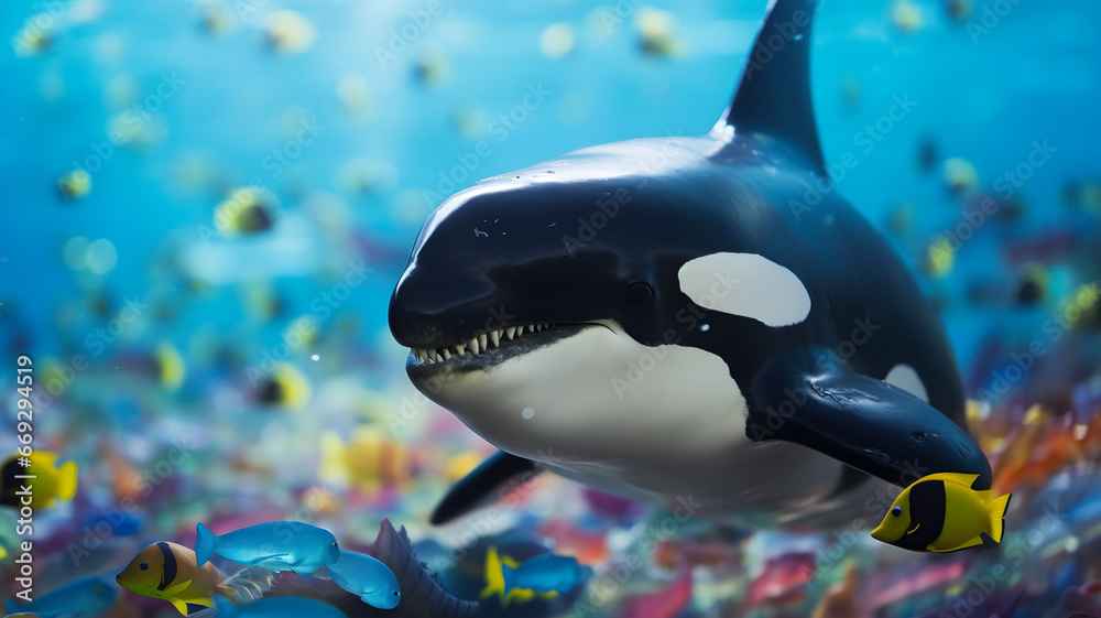 Orca swimming in the ocean, killer whale in the sea, underwater picture ...