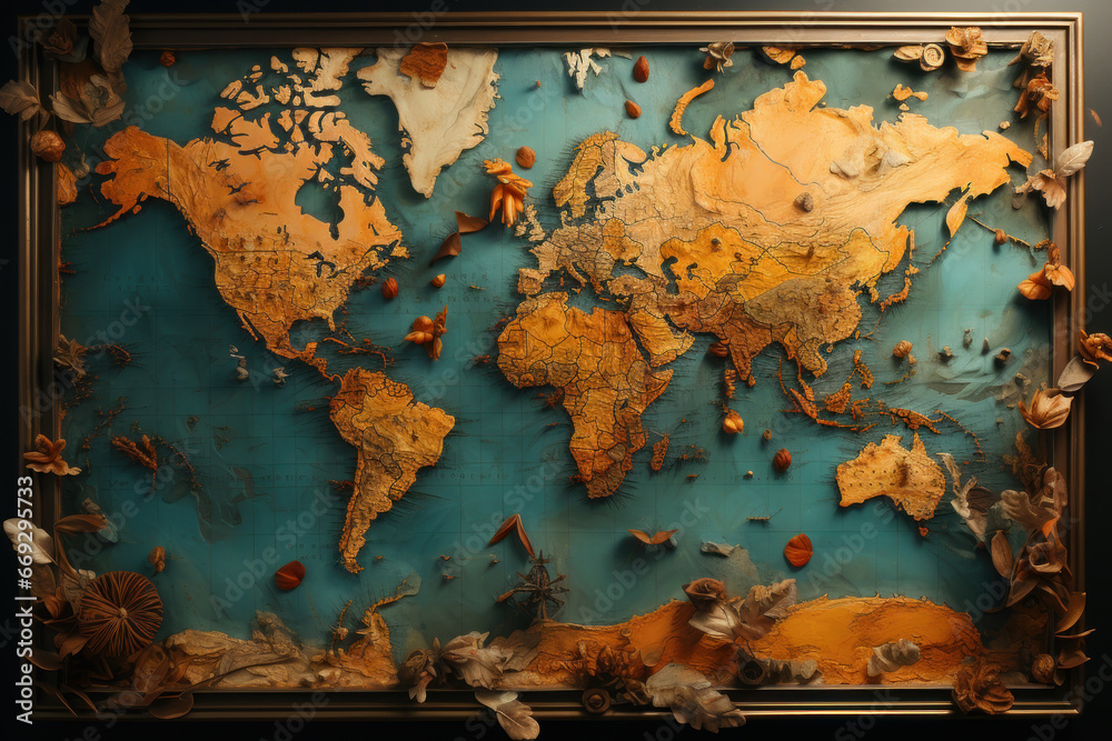 An old and weathered map, revealing the historical geography of a ...