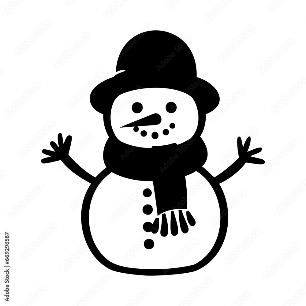 Cute Christmas snowman. Drawing line work. Simple vector illustration ...