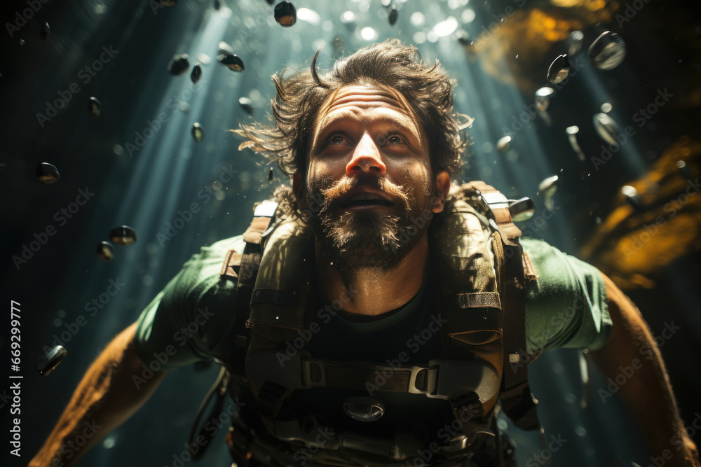 A diver soaring through the air with perfect form and grace, just ...