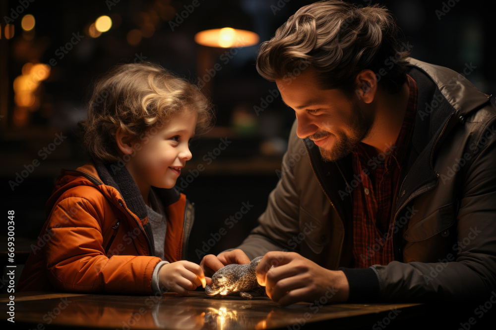 A parent teaching a child about honesty and integrity, passing on ...