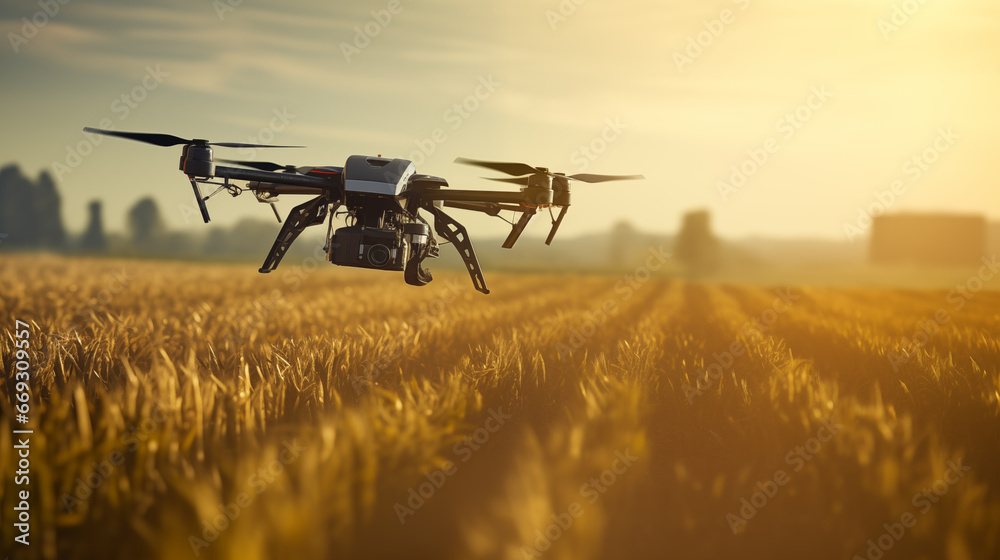 Drone Crop Scanning: drone flying over a crop field, scanning and ...