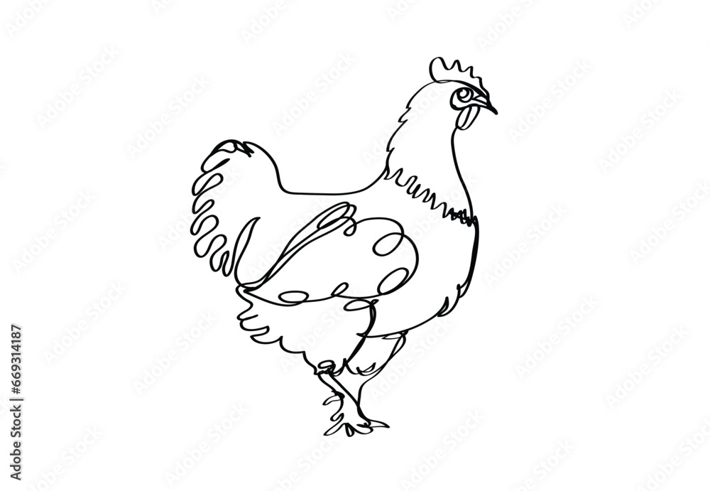 hen line drawing, Chicken style , continuous line art, vector ...