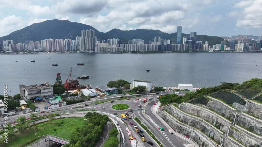 Drone Aerial Skyview in Tseung Kwan O Lam Tin Tunnel Interchange ...