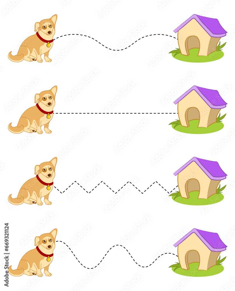 Cartoon illustration for the practice of writing with dotted lines for ...