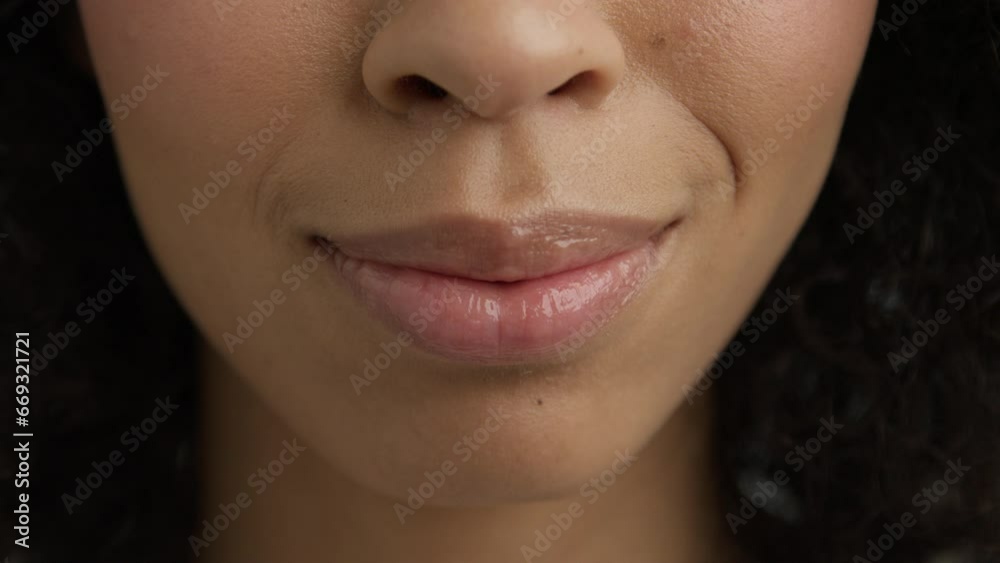 Multi ethnic girl with full beautiful pink lips. Beautiful female lips ...