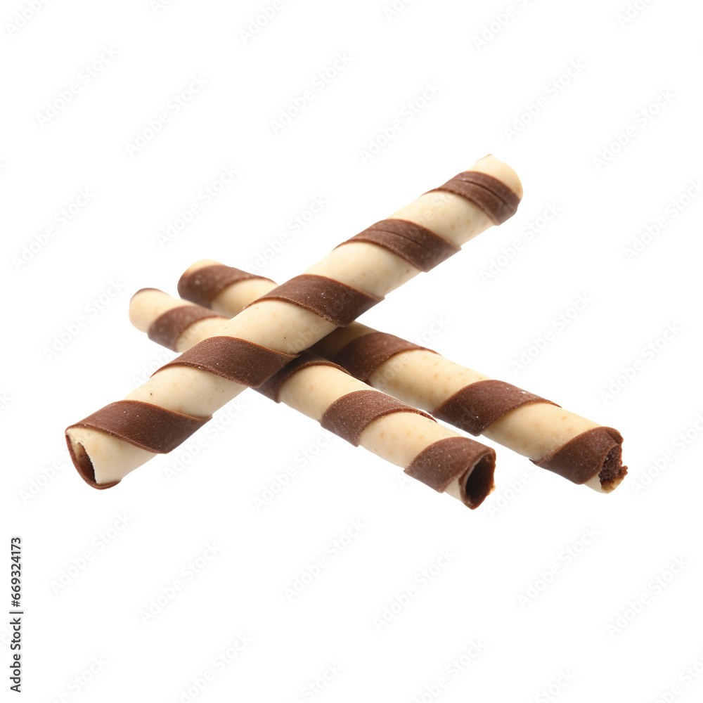 wafer rolls with chocolate isolated on a transparent background, Crispy ...