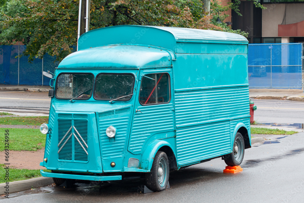 Charlottetown, PEI, Canada: A teal blue colored vintage delivery van ...