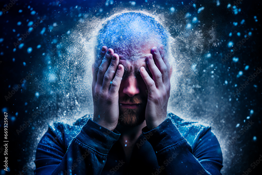 An abstract photo depicts the concept of a man's mental struggle ...