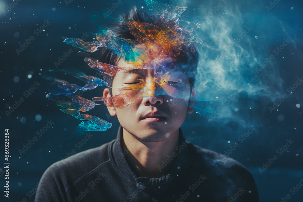 An abstract photo depicts the concept of a man's mental struggle ...