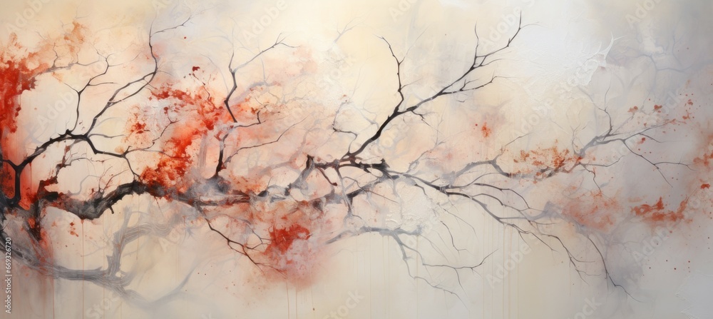 Japanese tree branch. Traditional oriental painting style background ...