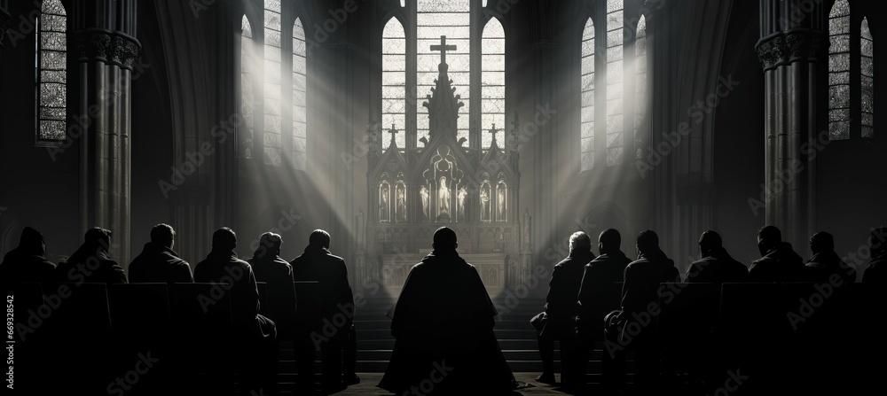 Dark cult praying at church. Generative AI technology. Stock ...