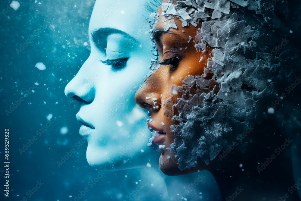 An abstract photo depicts the concept of a woman's mental struggle ...