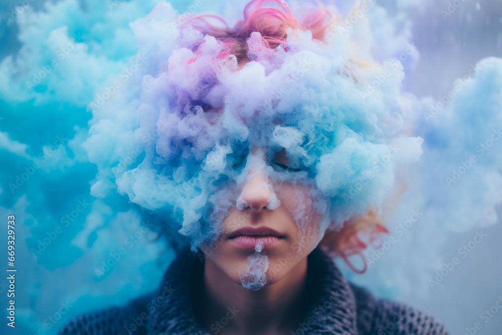 An abstract photo depicts the concept of a woman's mental struggle ...