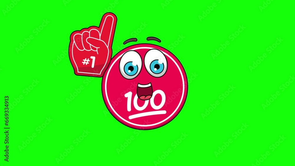 number 1 fan hundred points cartoon emoticon, looping animation vídeo ...
