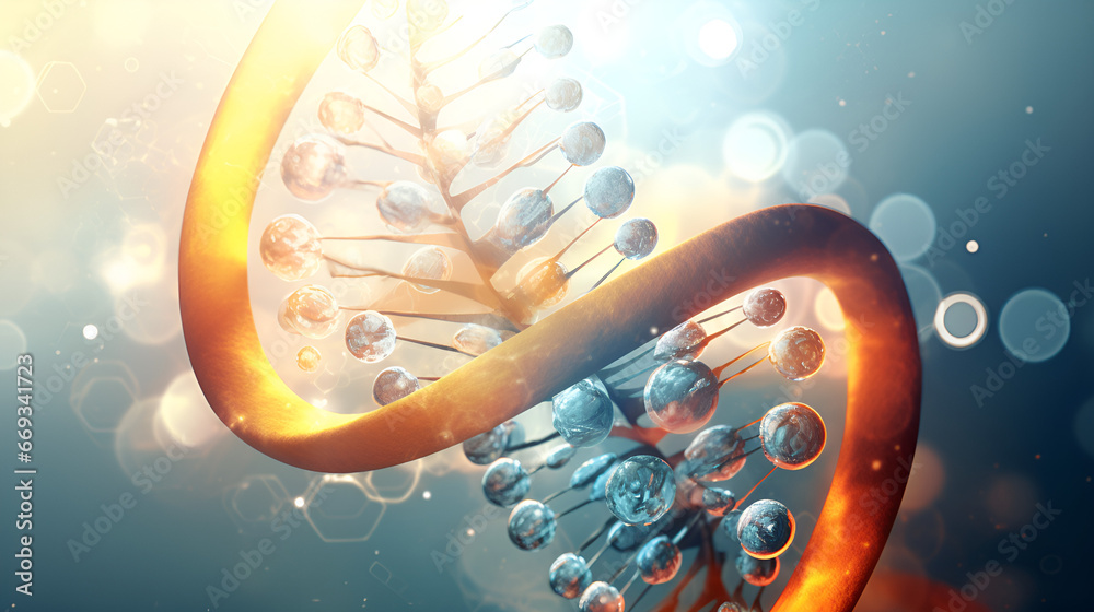 Futuristic spinning DNA strand with genetic codes and abstract geometry ...
