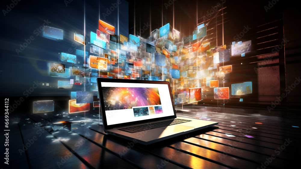 Laptop on technology background,Digital Computer Images ,AI Generated ...