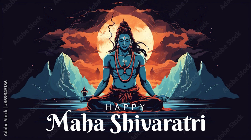 Maha Shivaratri Poster Design with God Siva Portrait in Watercolor ...