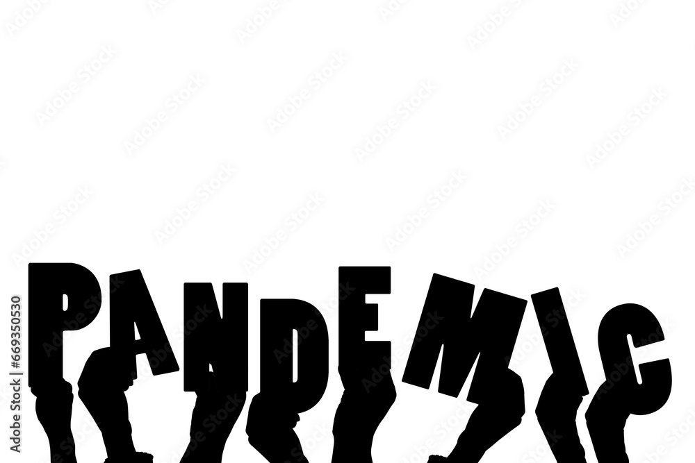 Digital png illustration of hands and pandemic text on transparent ...