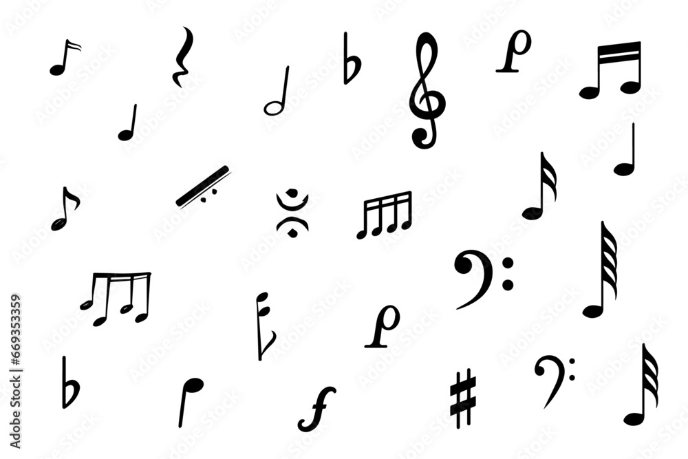 Musical notes set. Music notes icons collection. Musical note. Treble ...